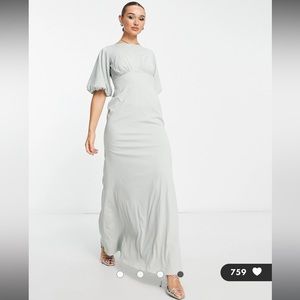 ASOS | Dresses | Asos Maya Deluxe Bridesmaid Sage Green Modest Sleeves ...